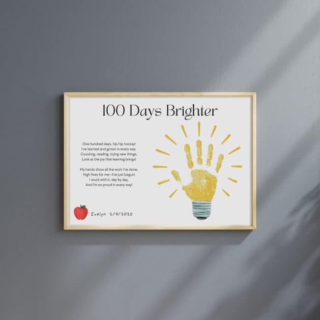 100 Days Brighter Handprint Craft Poem - Little Moon Paper Co