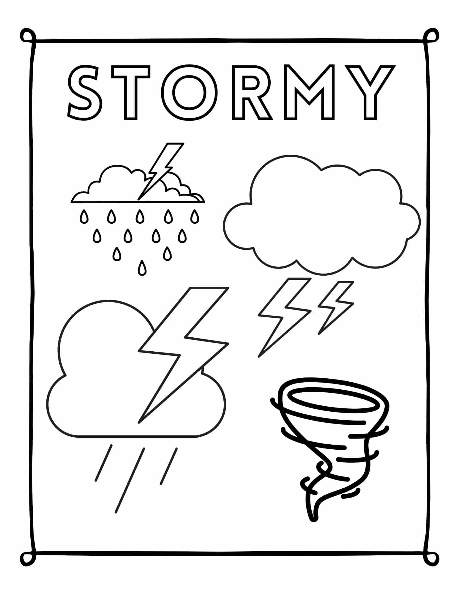 Color the forecast with these free weather coloring pages