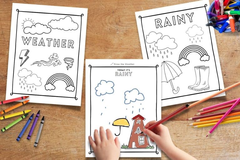 Color the forecast with these free weather coloring pages
